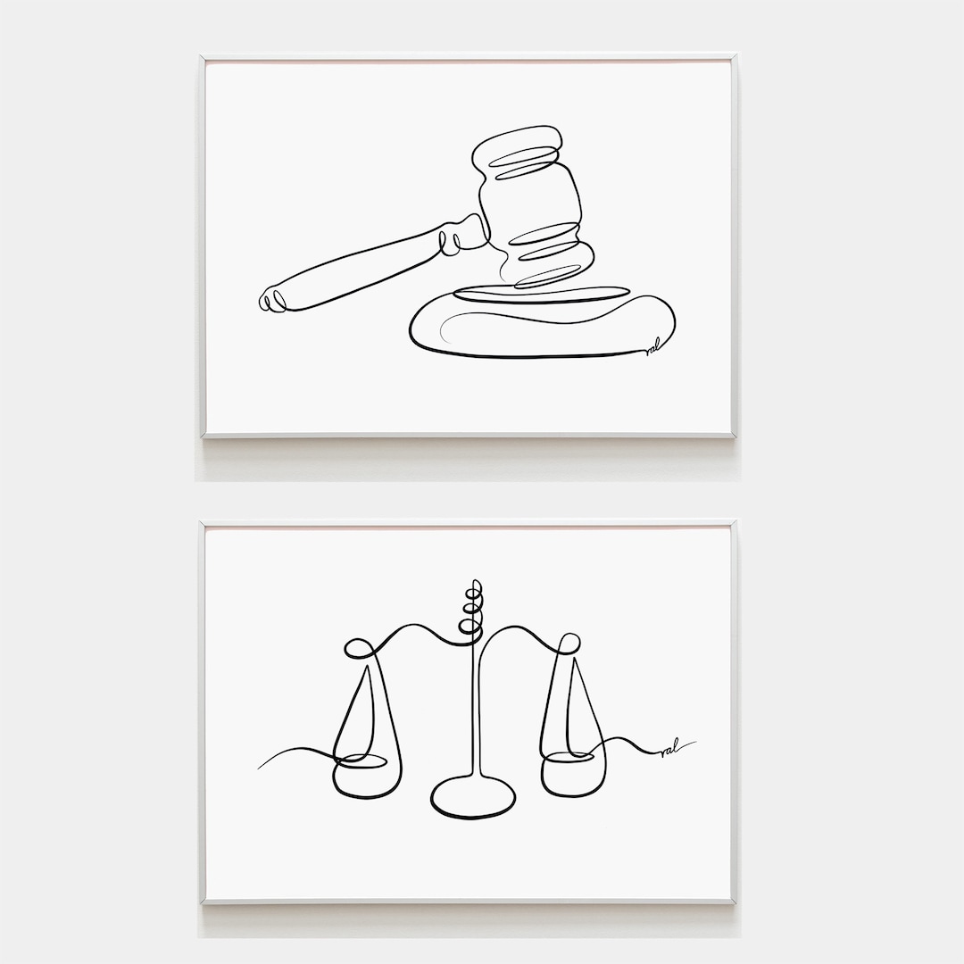 Legal Wall Art Prints, Minimalist Justice Scales Printable, One Line ...