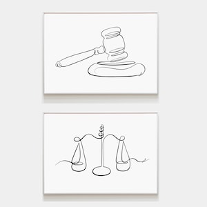Legal Wall Art Prints, Minimalist Justice Scales Printable, One Line ...