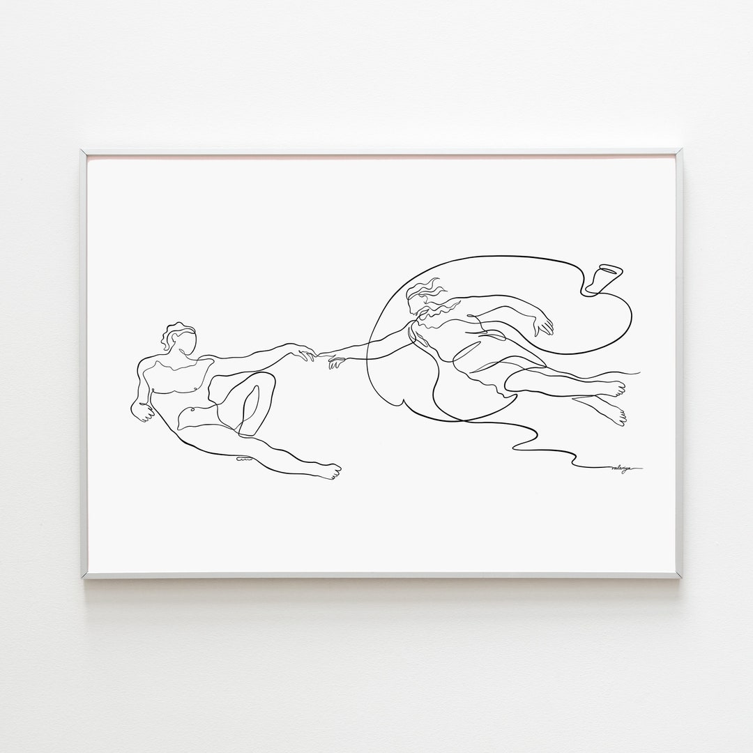 The Creation of Adam Art Print, Minimalist Creation of Adam Wall Art ...
