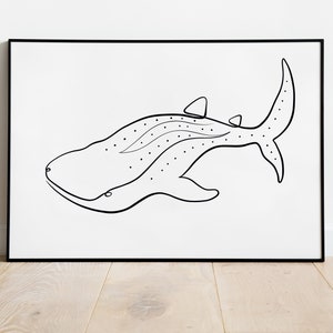 Whale Shark Line Art Printable, Minimalist Marine Life Drawing, Modern ...