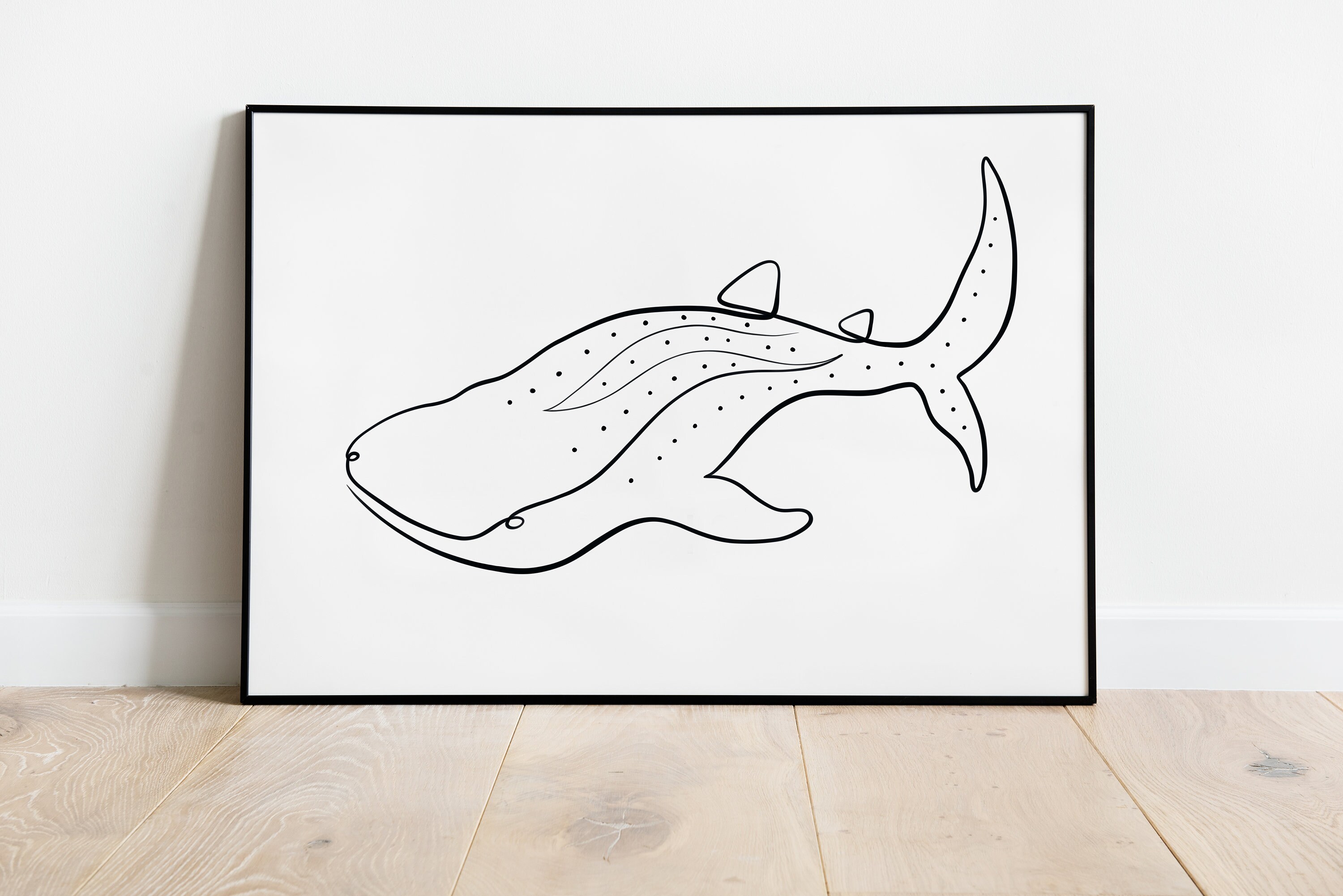 Whale Shark Line Art Printable, Minimalist Marine Life Drawing, Modern ...