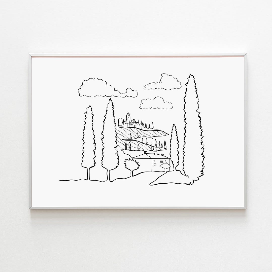 Tuscany Hills Minimalist Print, Printable Tuscan Landscape Art, Modern ...
