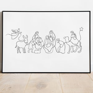 Nativity Scene Printable Modern Nativity Line Drawing, Minimalist ...