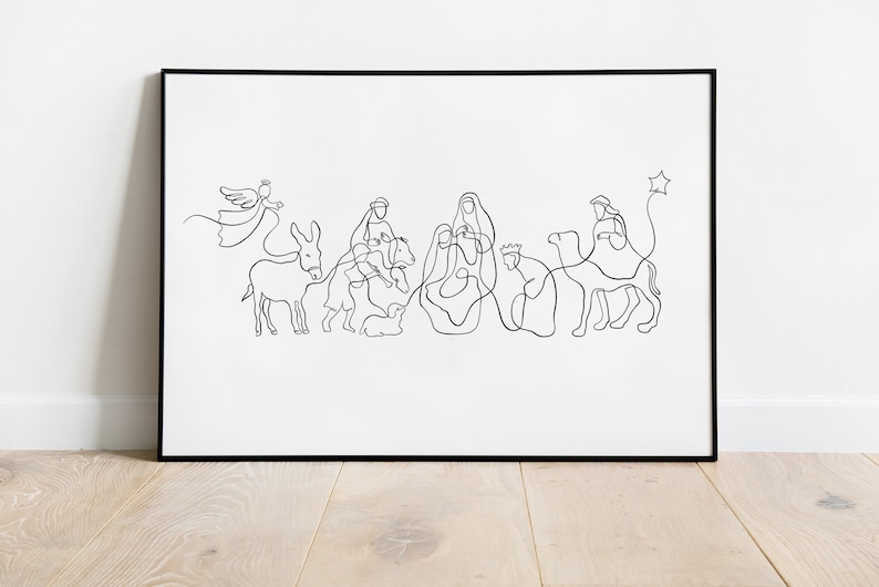 Nativity Scene Printable Modern Nativity Line Drawing, Minimalist ...