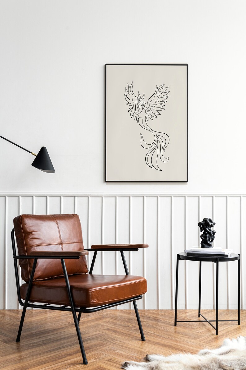 Phoenix Line Art Printable Fenix Rising Art Print Beige, Neutral Wall ...