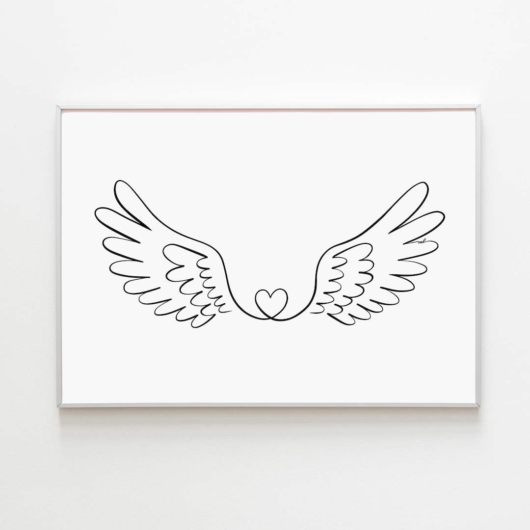 Angel Wings Line Art Print, Guardian Angel Print, Spiritual Wall Art ...