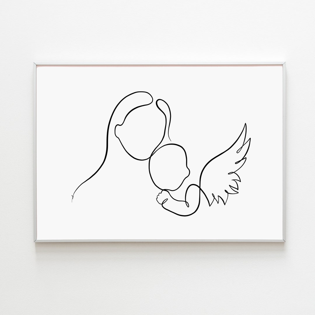 Angel Baby Line Art, Loss of Baby Gift for Child Loss Art Miscarriage ...