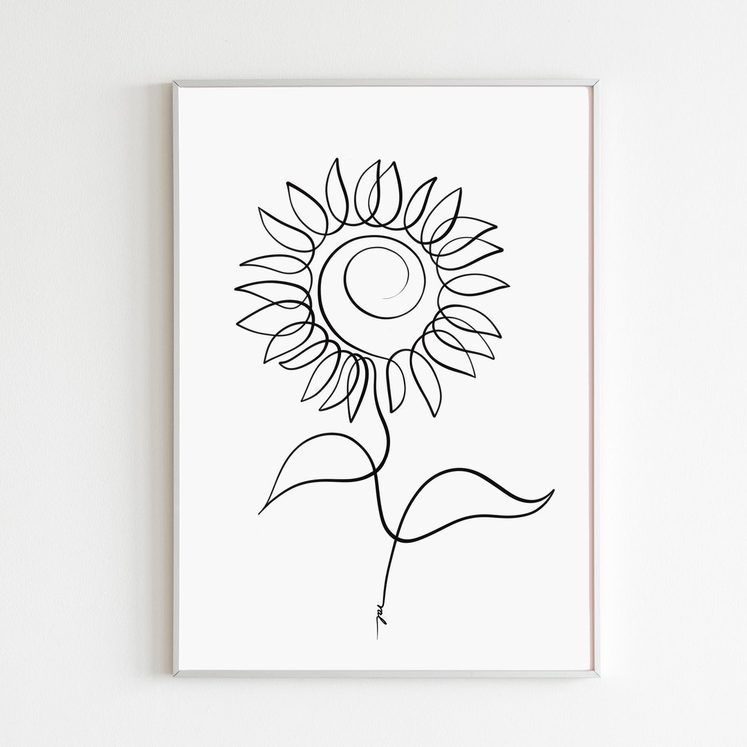 Sunflower Art Print, Digital Wall Art Printable Line Art Sunflower Pen ...