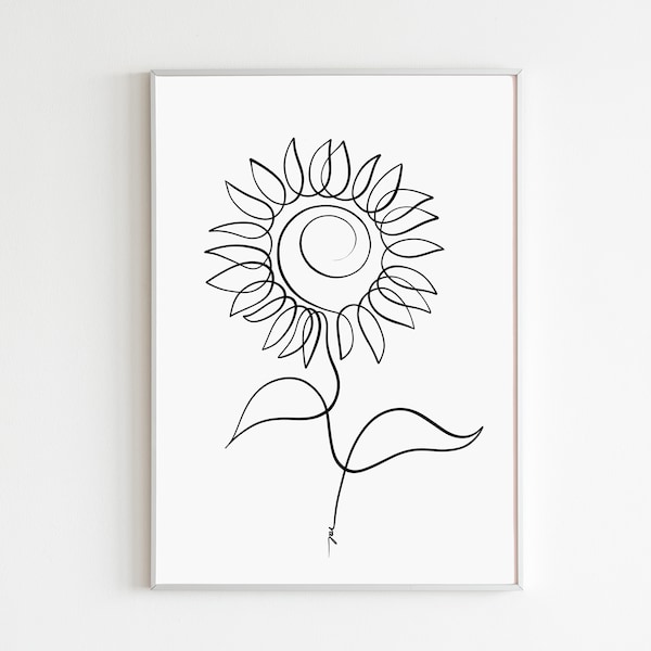 Sunflower Print Line Drawing - Etsy