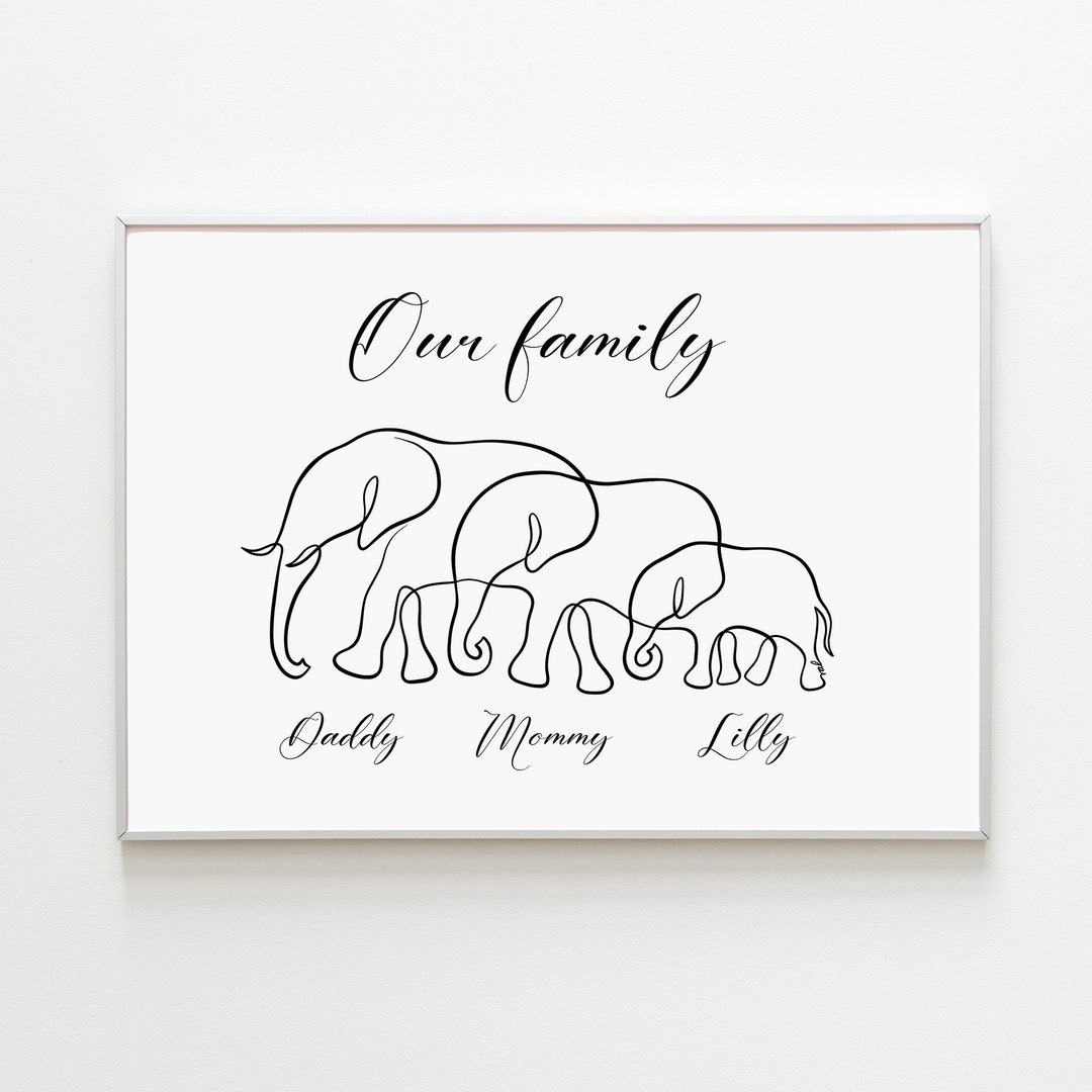 Personalised Elephant Family Art Print, Elephant Nursery Art ...