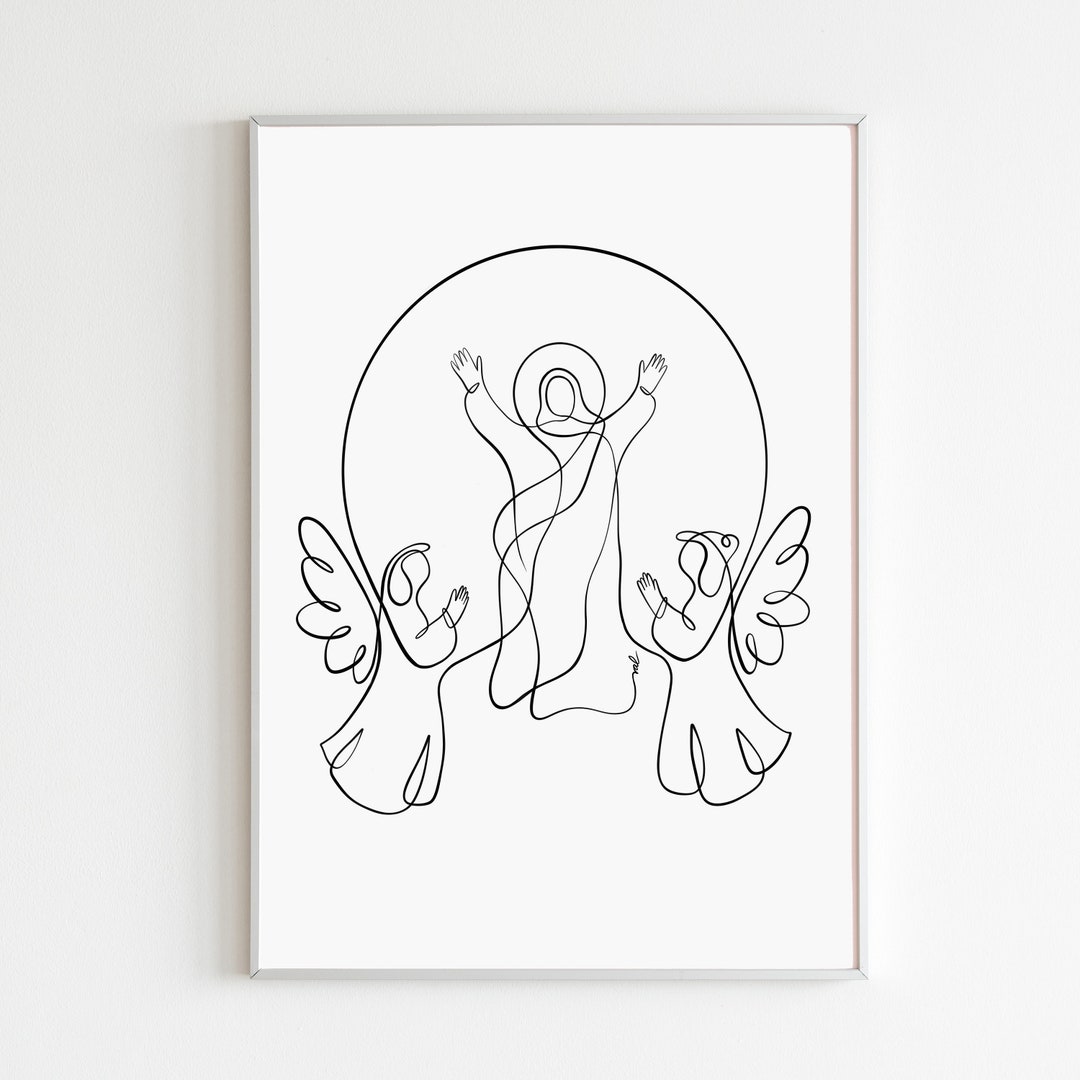 Jesus Resurrection Scene One Line Drawing, Catholic Easter Celebration ...