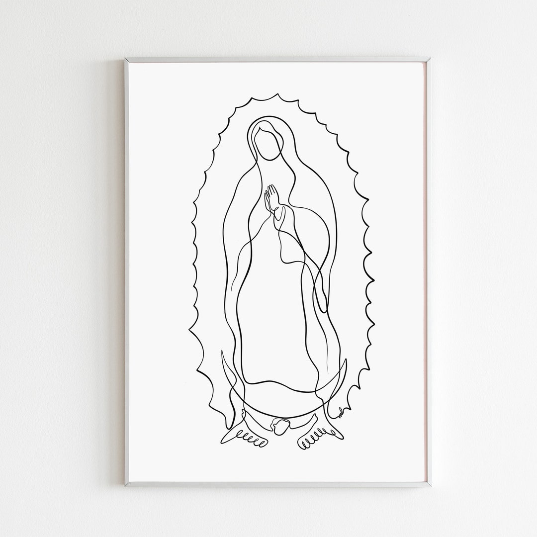 Virgen De Guadalupe Art Print Our Lady of Guadalupe Line Art Poster ...