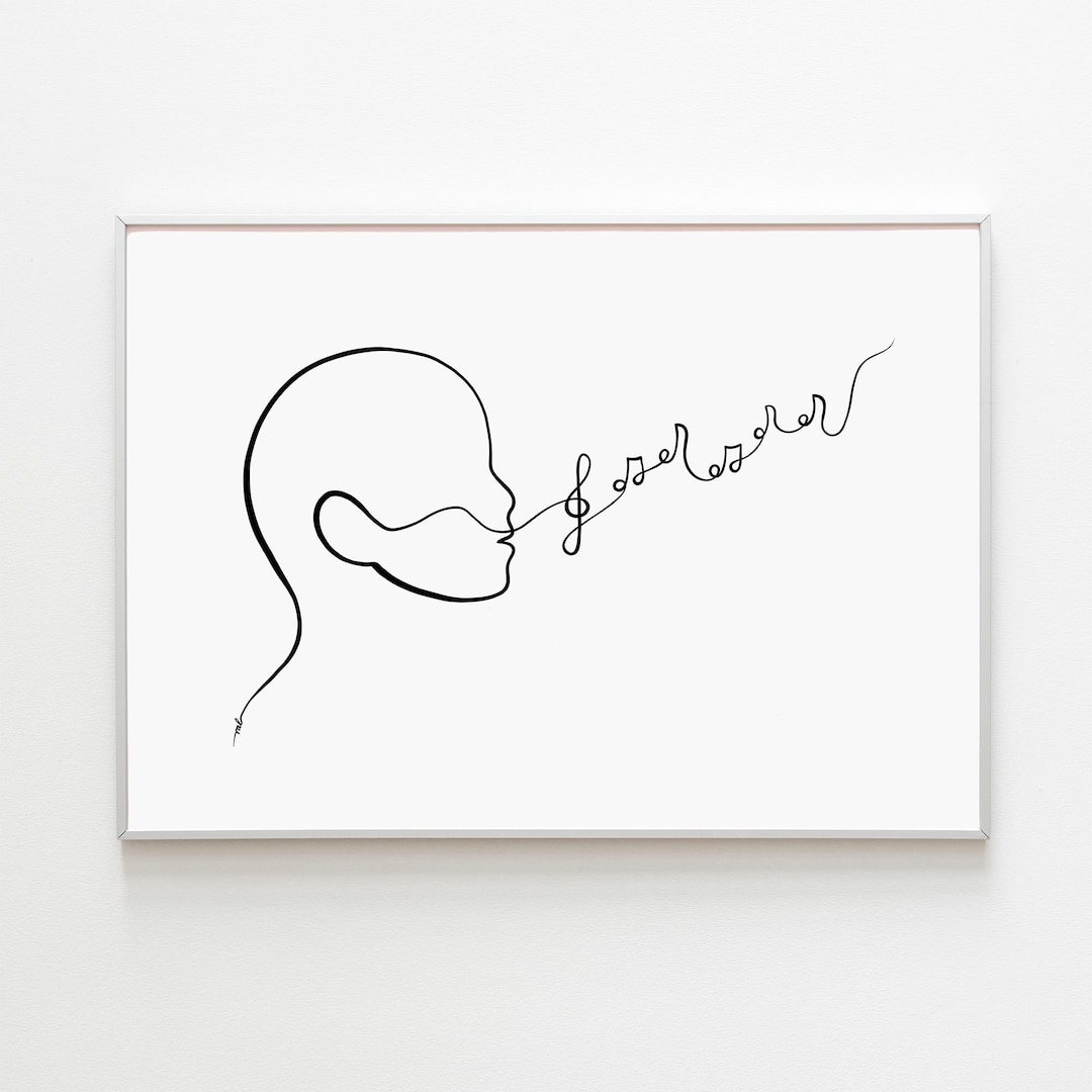 Voice Therapy Print, Printable Music Wall Art, Head With Notes One Line ...