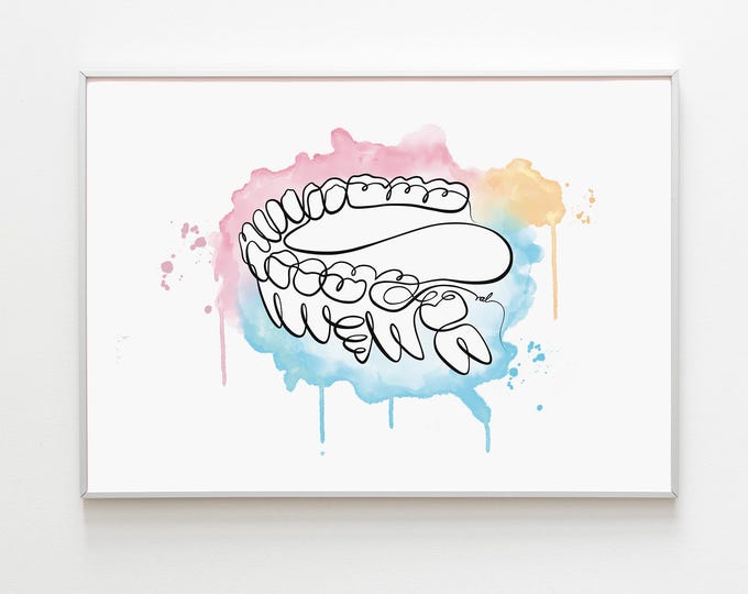Mandibular Arch in Gray - Abstract Teeth Watercolor Print, Dental Art ...