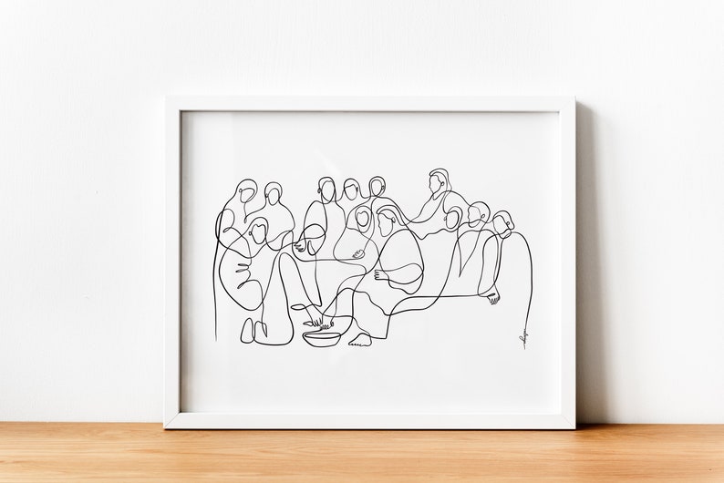Lord Jesus Washing the Feet Wall Art, Minimalist Christian Print ...