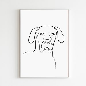 Great Dane Line Art Print, Minimalist Dog Portrait Printable, Single ...