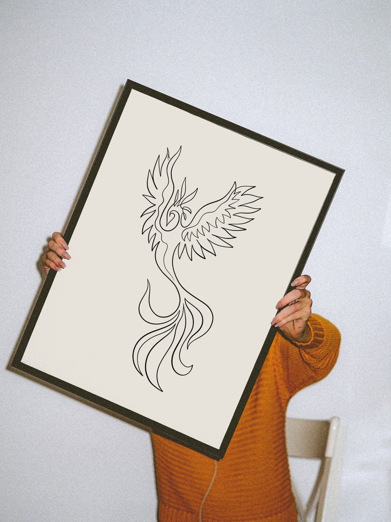 Phoenix Line Art Printable Fenix Rising Art Print Beige, Neutral Wall ...