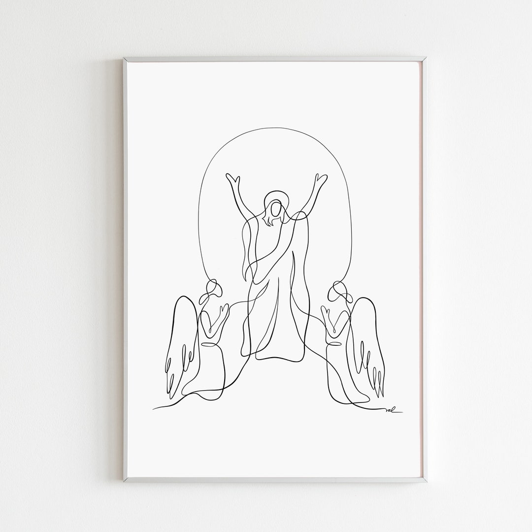 Jesus Resurrection Art Printable, One Line Drawing Easter Decor, Christ ...