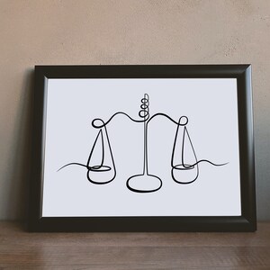 Scales of Justice Art, Lawyer One Line Art Print, Law Office Decor ...