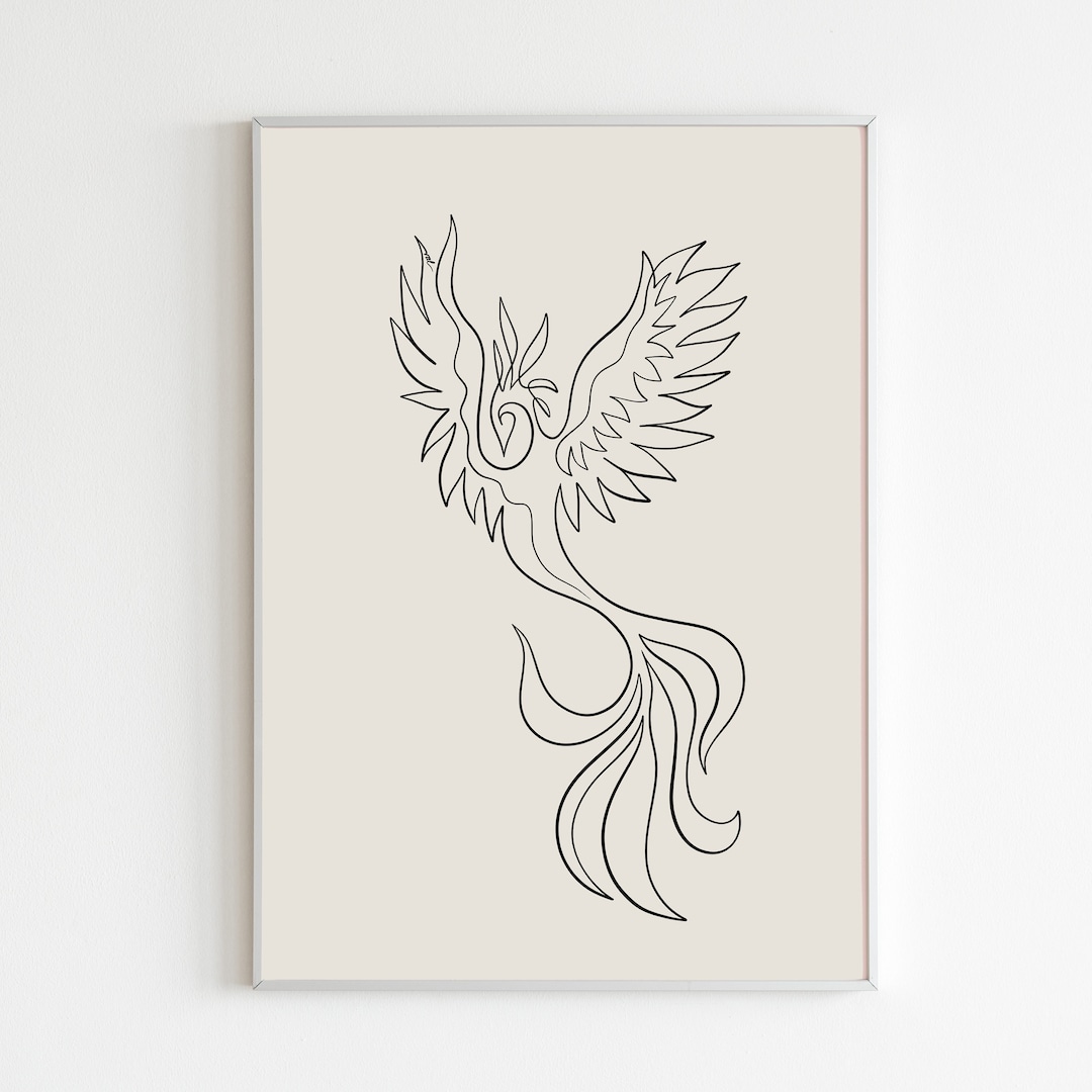 Phoenix Line Art Printable Fenix Rising Art Print Beige, Neutral Wall ...