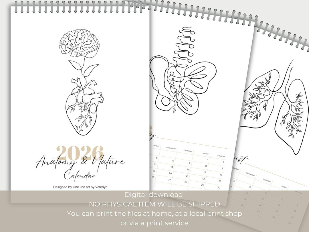 2026 Anatomy Wall Calendar, Printable Planner for Doctors, Biology ...