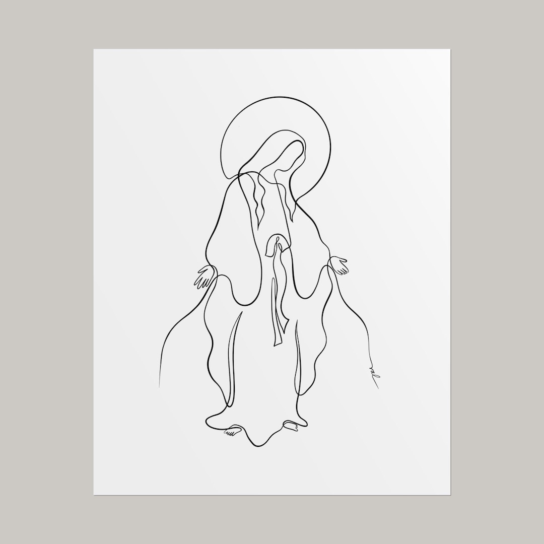 Virgin Mary Poster, Our Lady of Grace Illustration, Modern Catholic ...