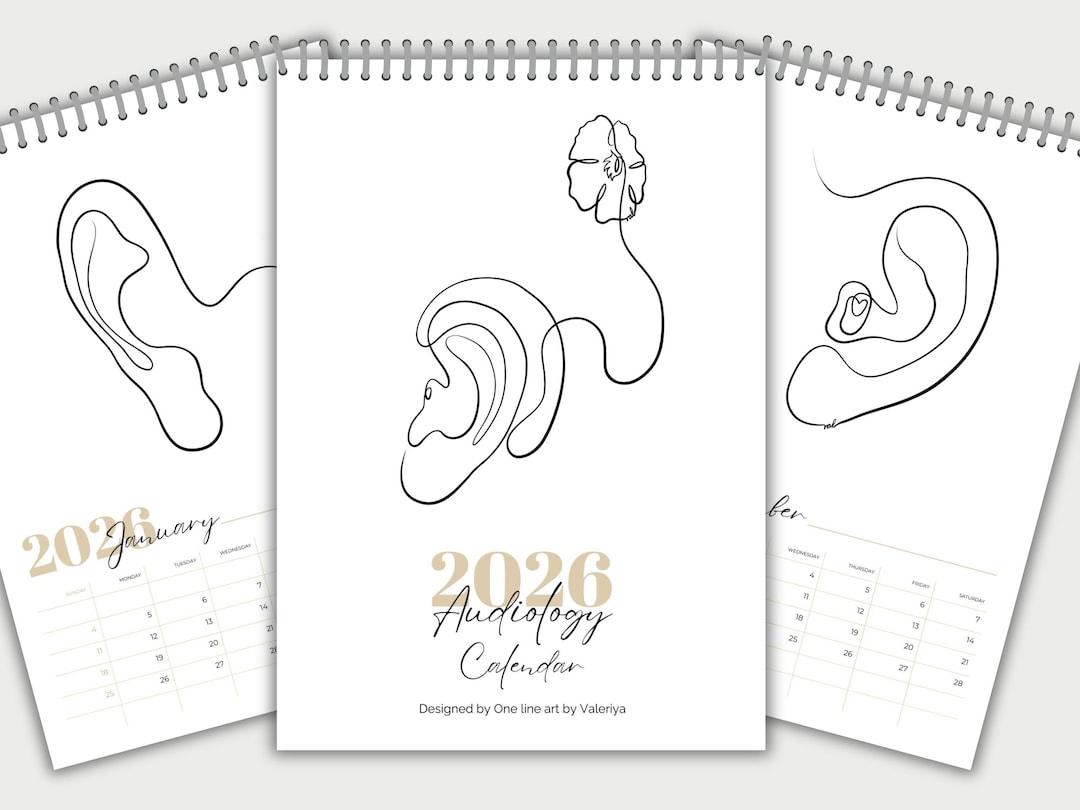2026 Audiology Calendar Printable, Minimalist One Line Ear Anatomy ...