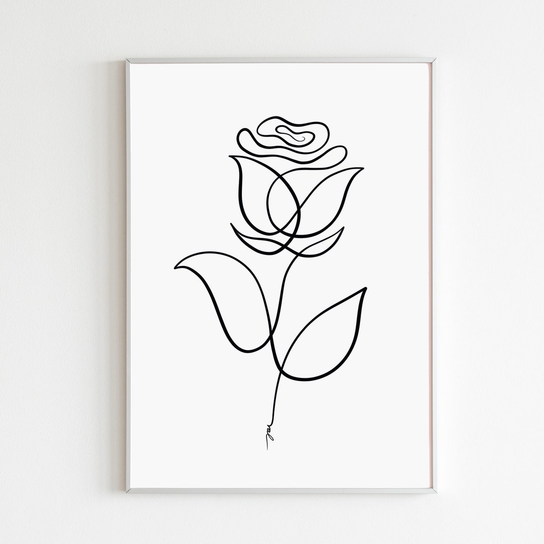 Rose Line Art Print, Rose Flower Art, Minimalist Single Line Art ...