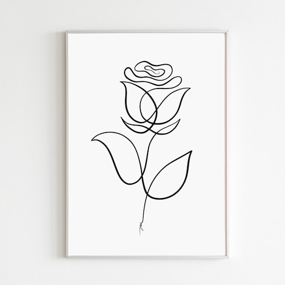 Rose Line Art Print Rose Flower Art Minimalist Single Line Art Drawing Rose Botanical Wall Art Floral Printable Flower Artwork Digital Etsy