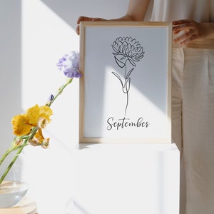 Aster Birth Flower Art Print, September Birth Month Flowers Printable ...