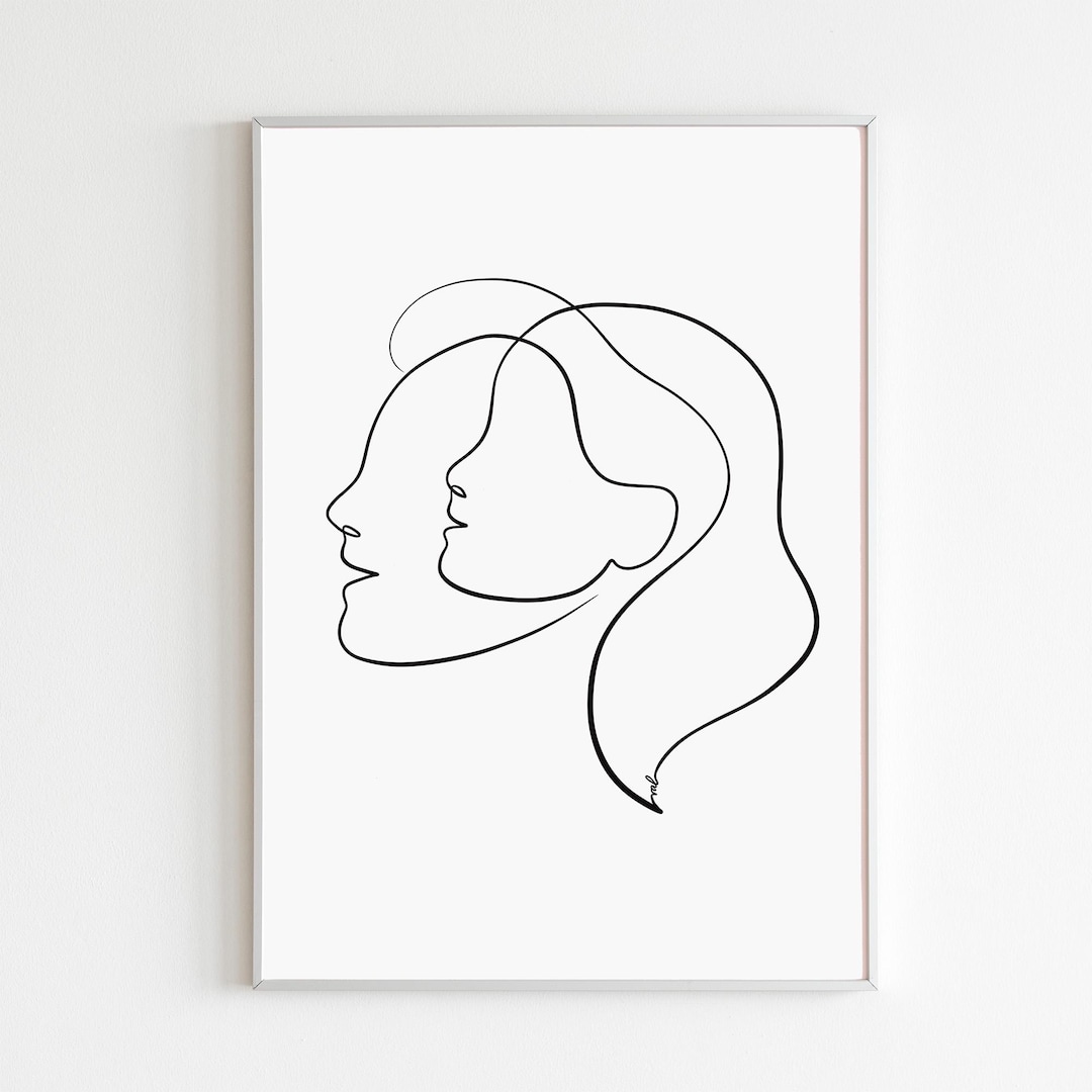 Mother Daughter Line Art Printable, Minimalist Family Portrait Download ...