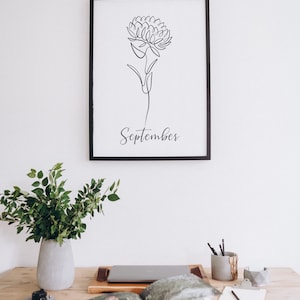 Aster Birth Flower Art Print, September Birth Month Flowers Printable ...