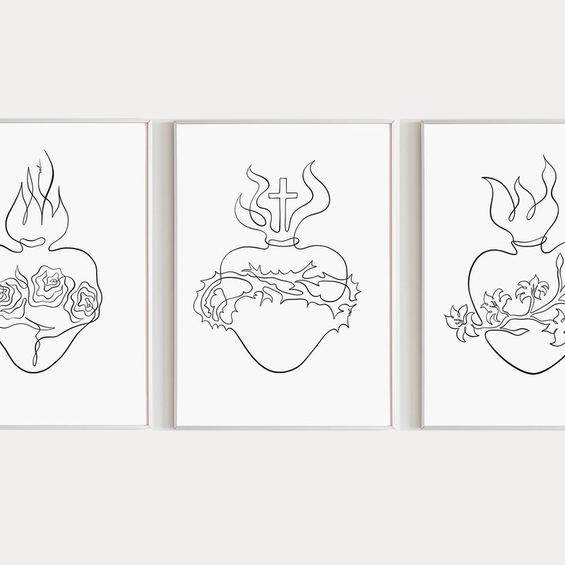 Sacred Heart Catholic Line Art - Etsy