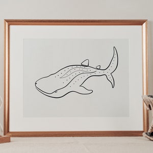 Whale Shark Line Art Printable, Minimalist Marine Life Drawing, Modern ...