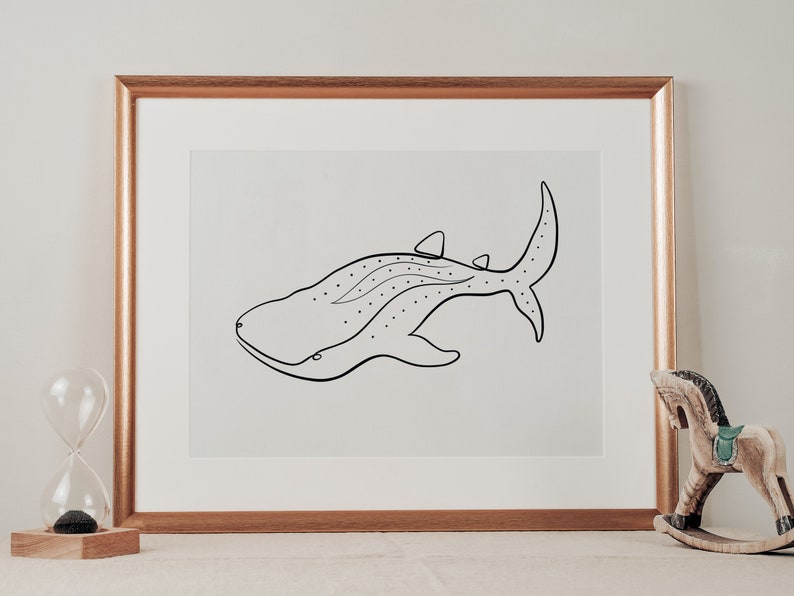 Whale Shark Line Art Printable, Minimalist Marine Life Drawing, Modern ...