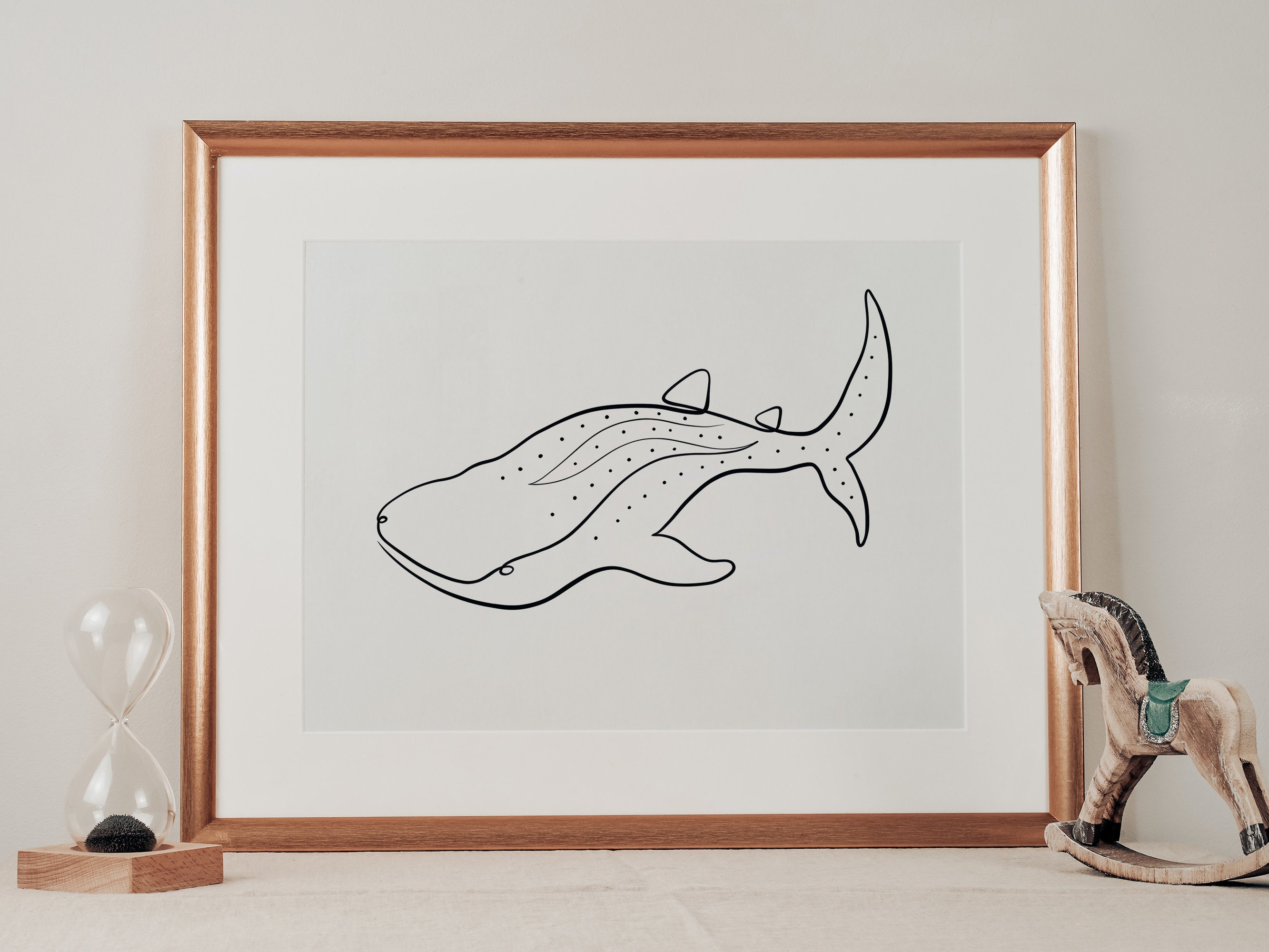 Whale Shark Line Art Printable, Minimalist Marine Life Drawing, Modern ...