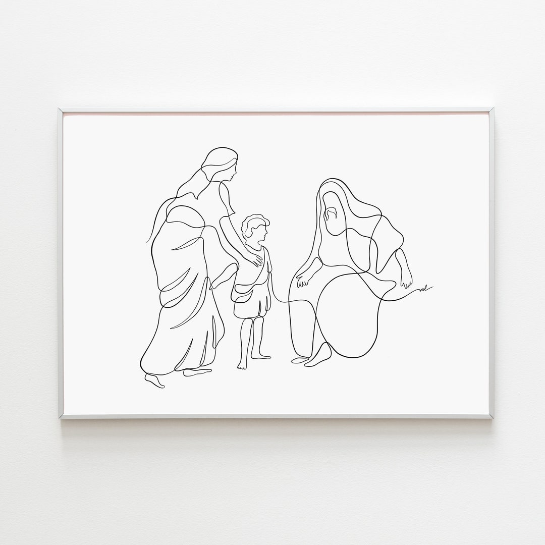 Hannah Giving Samuel to God Art, Modern Christian Line Drawing, Hebrew ...