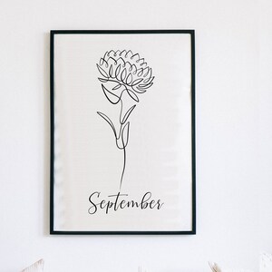 Aster Birth Flower Art Print, September Birth Month Flowers Printable ...