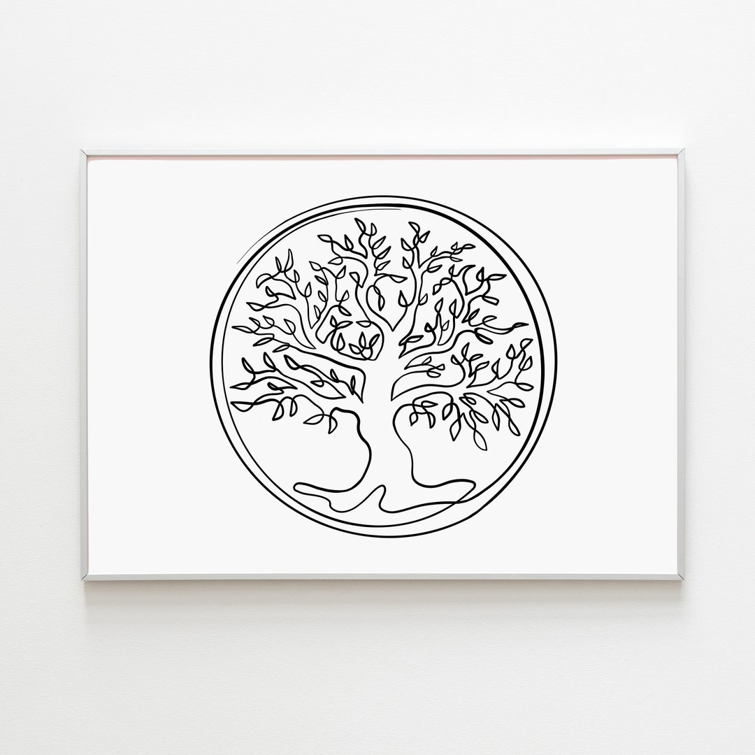 Printable One Line Drawing Tree of Life, Plant for Existence Wall Art ...