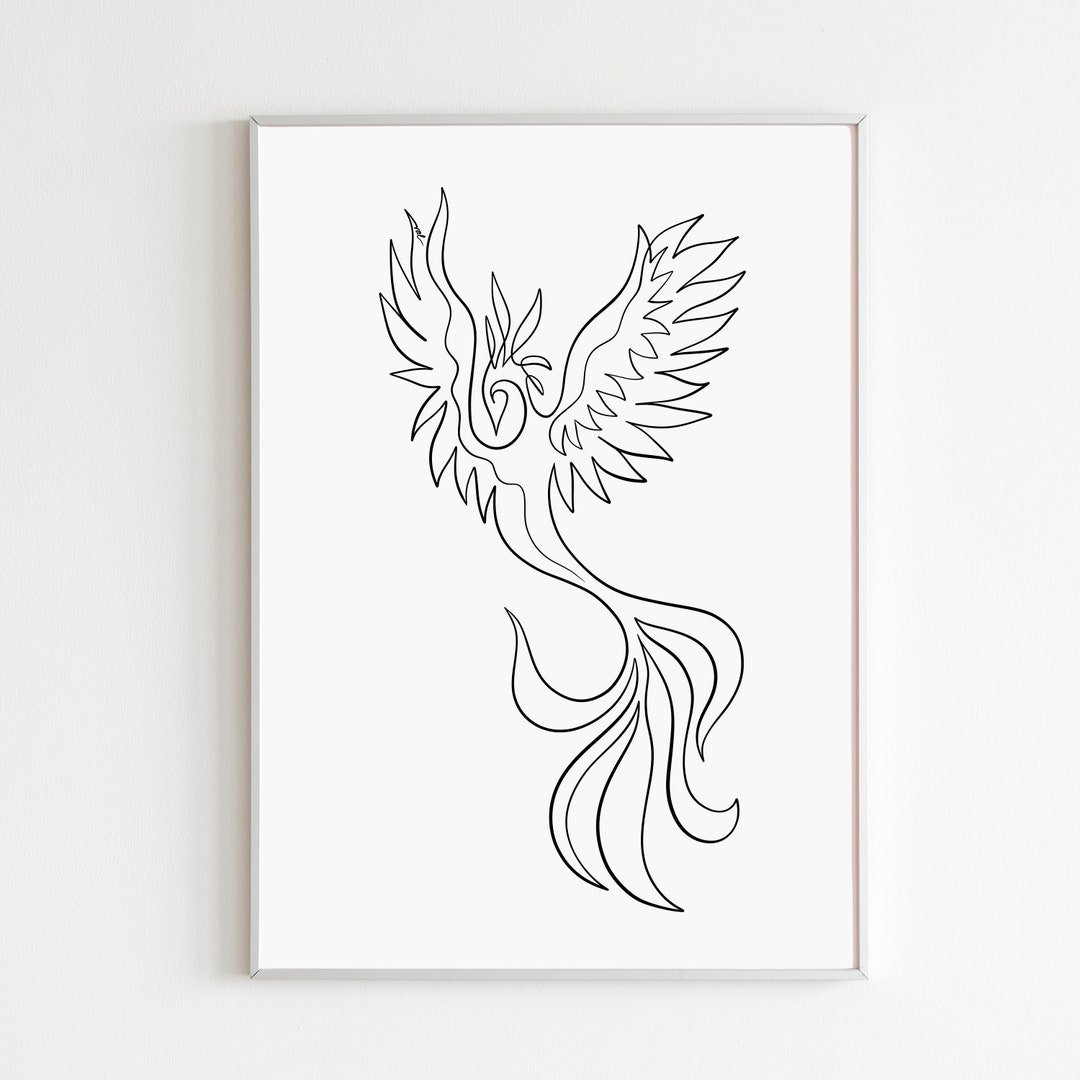 Phoenix Line Art Printable, Minimalist Firebird Wall Print, Modern ...