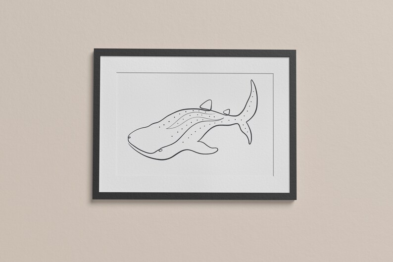 Whale Shark Line Art Printable, Minimalist Marine Life Drawing, Modern ...