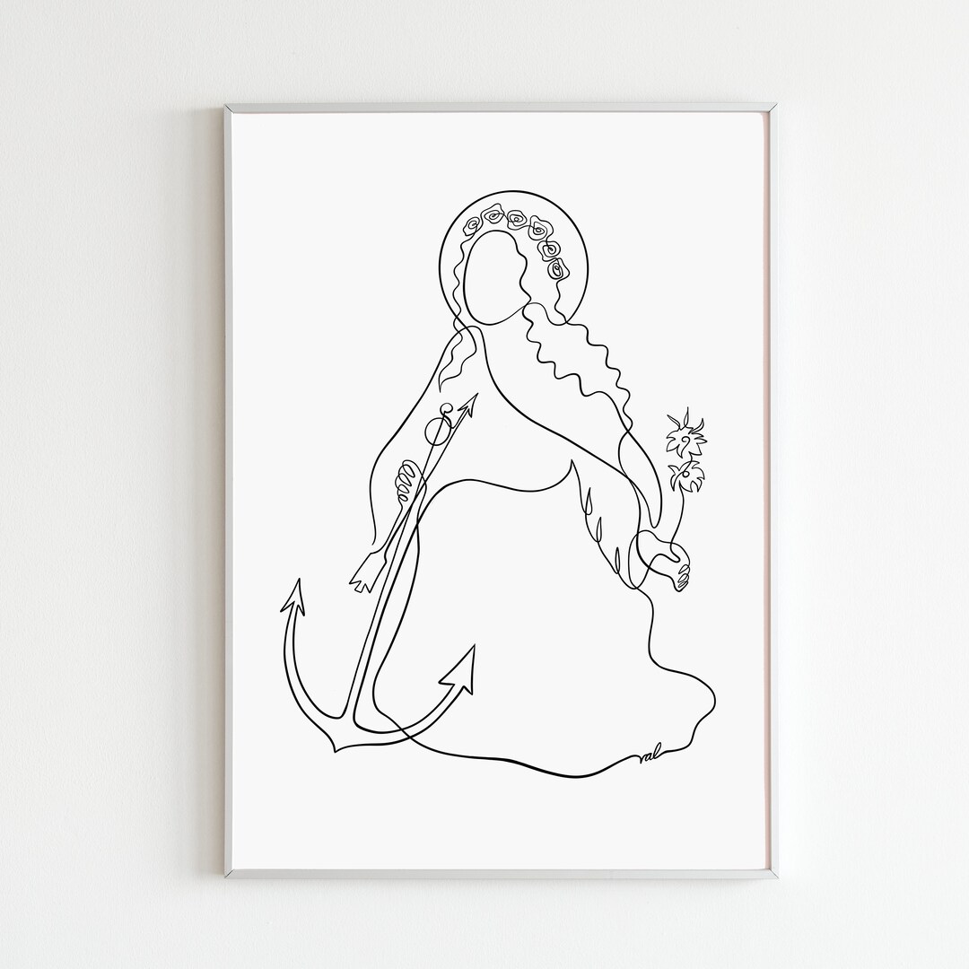 Saint Philomena Wall Art Print, St Philomena, Catholic One Line Drawing ...