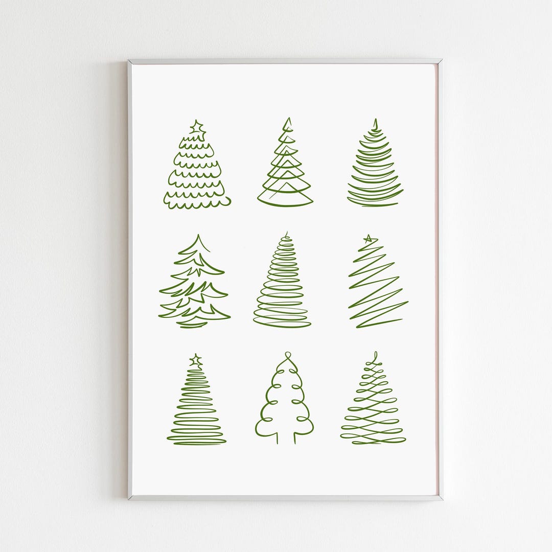Minimalist Christmas Trees Wall Art Print, Modern Holiday Poster ...