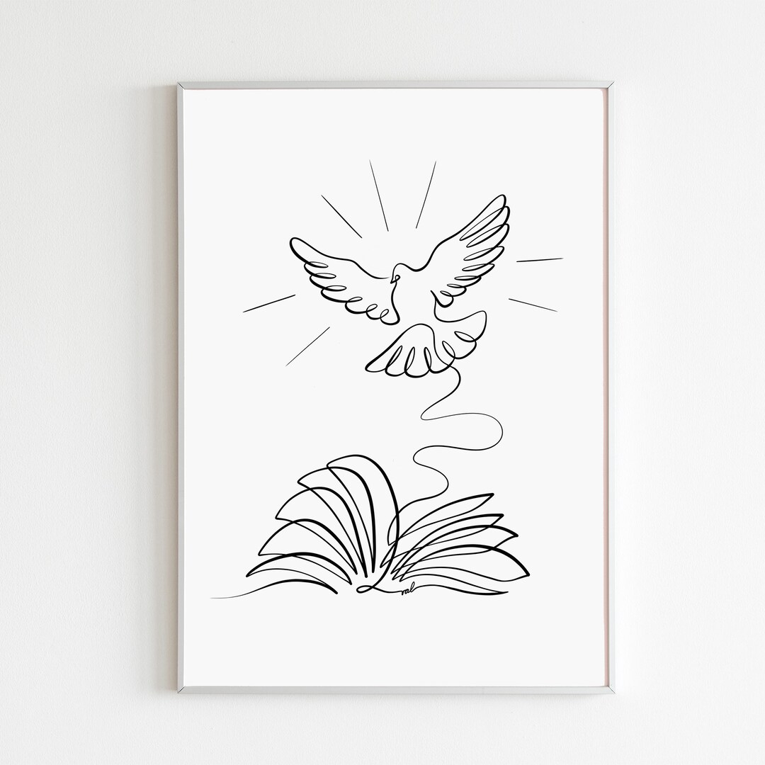 Holy Bible Art Print, Holy Spirit Dove Wall Art, Modern Christian Line ...