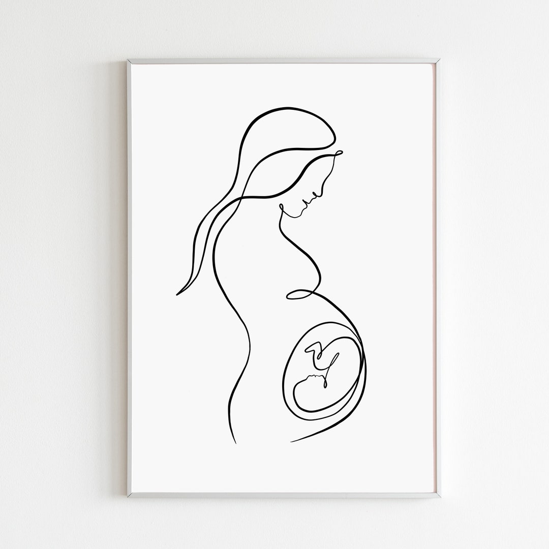 Pregnancy Line Art Womb Art Midwife T Pregnant Woman Print Printable Pregnancy