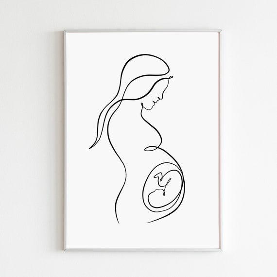 Pregnancy Line Art Womb Art Midwife Gift Pregnant Woman | Etsy