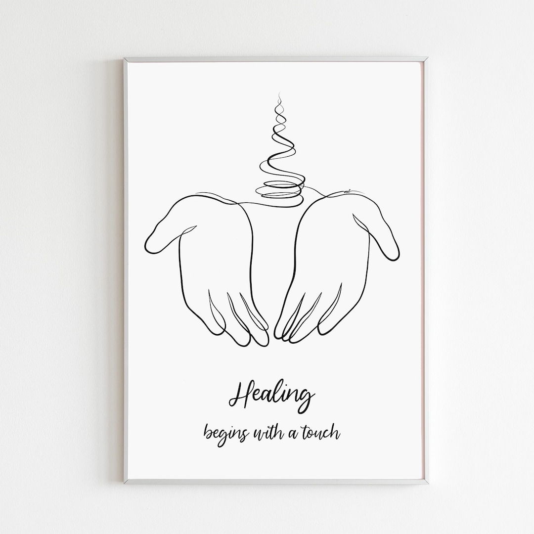 Healing Hands Line Art Print, Minimalist Medical Office Decor, Healing ...