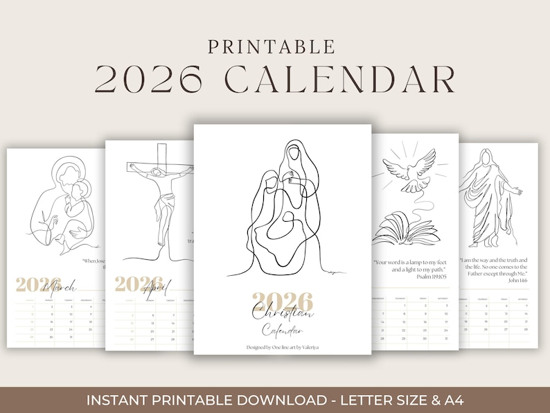 Christian Calendar 2026, Printable Catholic Month Planner, Bible Verse ...