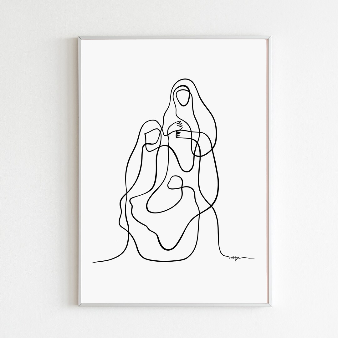 Nativity Scene Print, Holy Family Wall Art, Minimalist Nativity Line ...