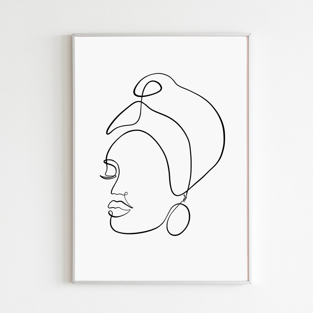 African Woman Line Art Print, African American Female Art, Black Woman ...